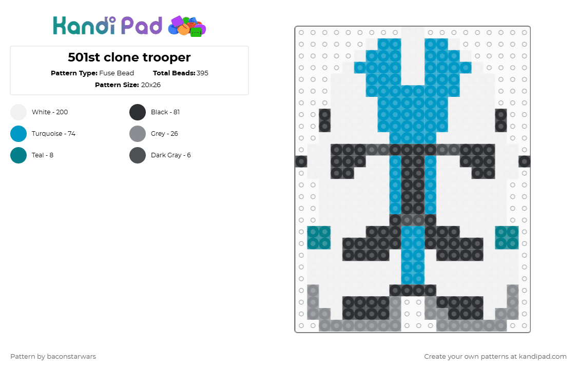 501st clone trooper Fuse Bead Pattern - Kandi Pad | Kandi Patterns ...