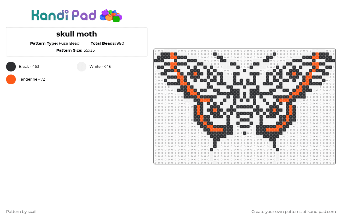 Skull moth Fuse Bead Pattern - Kandi Pad | Kandi Patterns, Fuse Bead ...