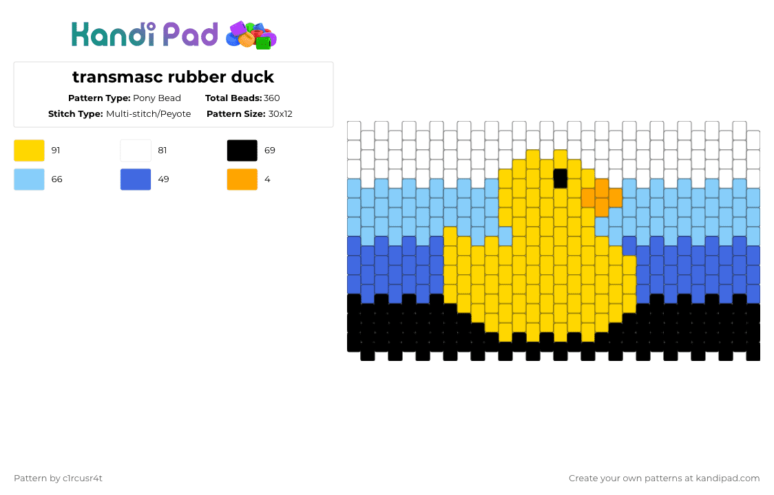 Transmasc rubber duck Pony Bead Pattern - Kandi Pad | Kandi Patterns ...