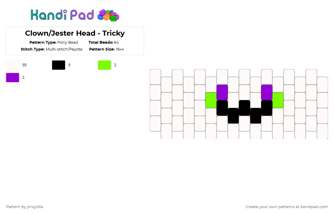Clown/Jester Head - Tricky Pony Bead Pattern - Kandi Pad | Kandi ...