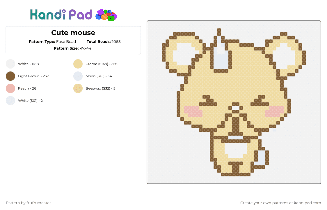 Cute mouse Fuse Bead Pattern - Kandi Pad | Kandi Patterns, Fuse Bead ...