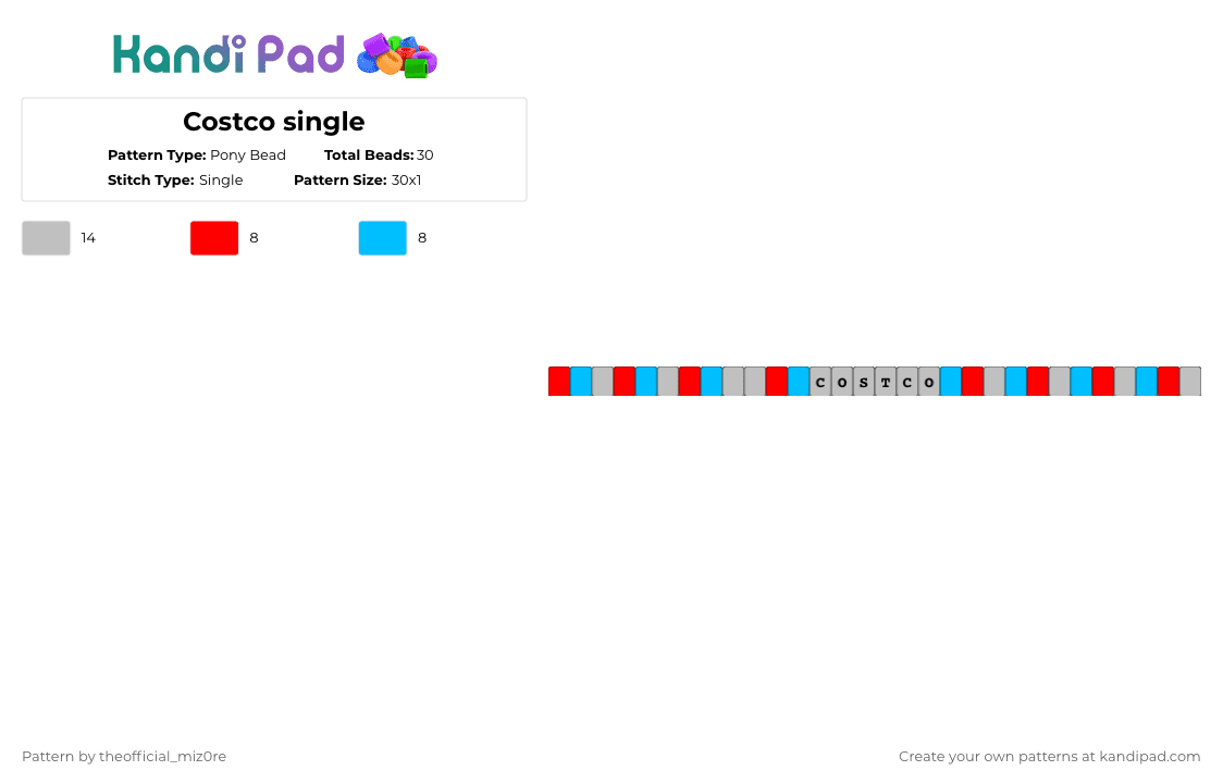 Costco single Pony Bead Pattern - Kandi Pad | Kandi Patterns, Fuse Bead ...