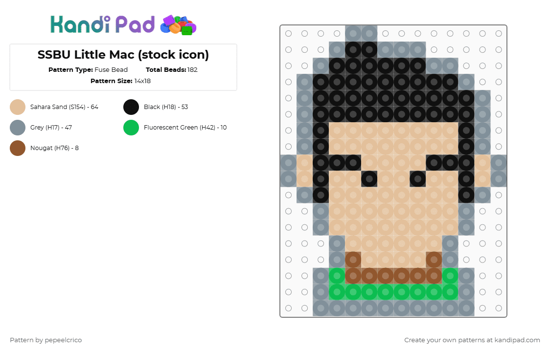 SSBU Little Mac (stock icon) Fuse Bead Pattern - Kandi Pad | Kandi ...