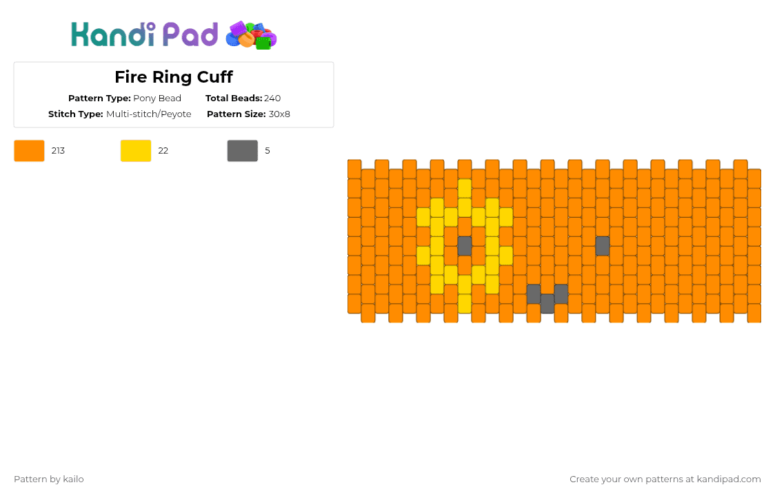 Fire Ring Cuff Pony Bead Pattern - Kandi Pad | Kandi Patterns, Fuse ...