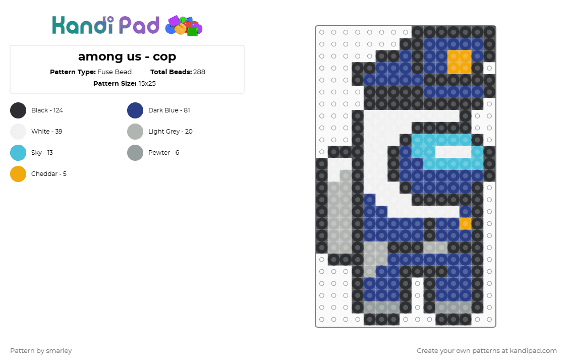 Among us - cop Fuse Bead Pattern - Kandi Pad | Kandi Patterns, Fuse ...