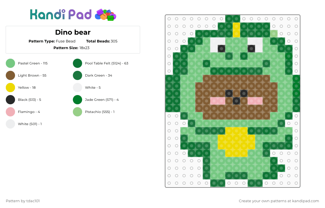 Dino bear Fuse Bead Pattern - Kandi Pad | Kandi Patterns, Fuse Bead ...