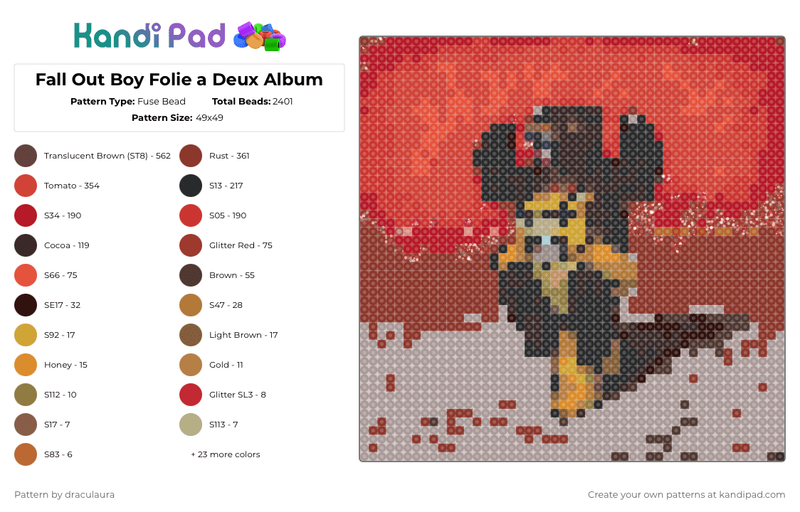 Fall Out Boy Folie a Deux Album Fuse Bead Pattern - Kandi Pad | Kandi ...