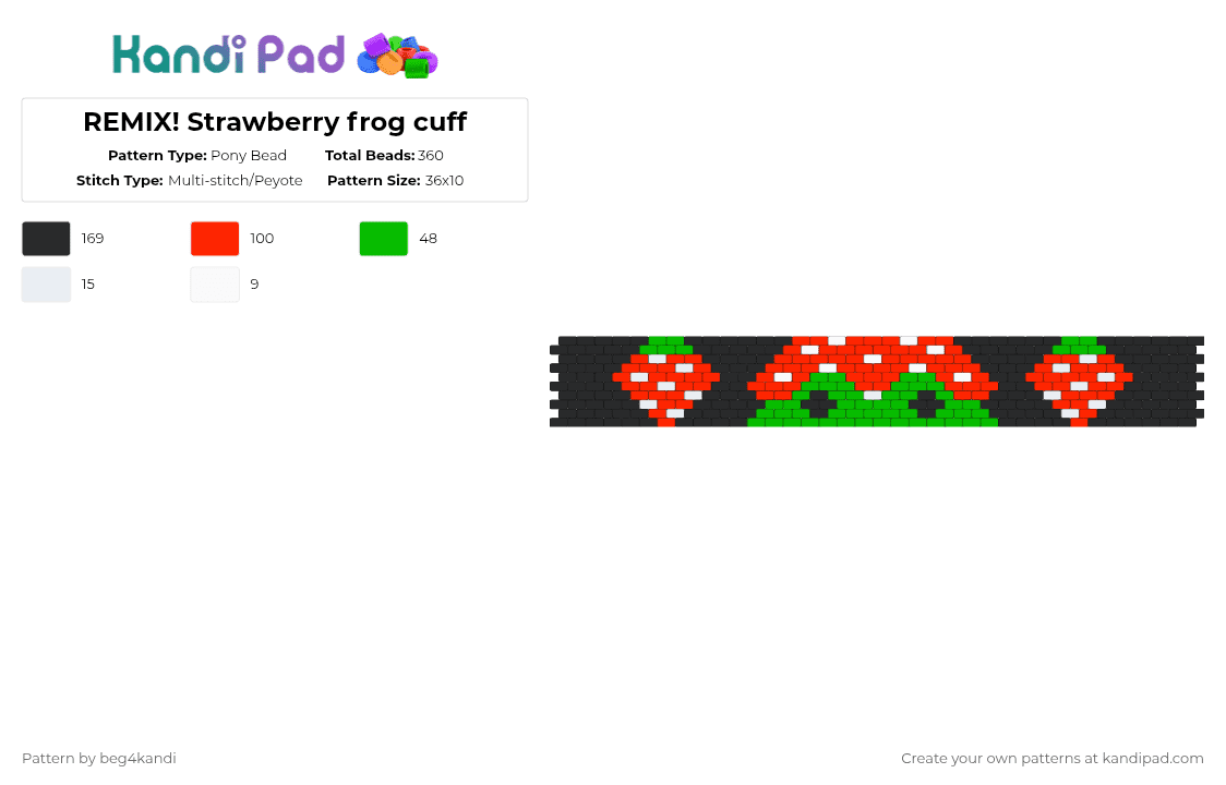 REMIX! Strawberry frog cuff Pony Bead Pattern - Kandi Pad | Kandi ...