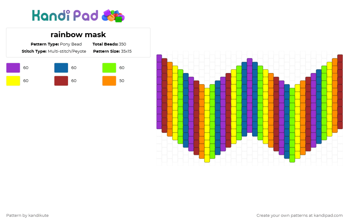 Rainbow mask Pony Bead Pattern - Kandi Pad | Kandi Patterns, Fuse Bead ...