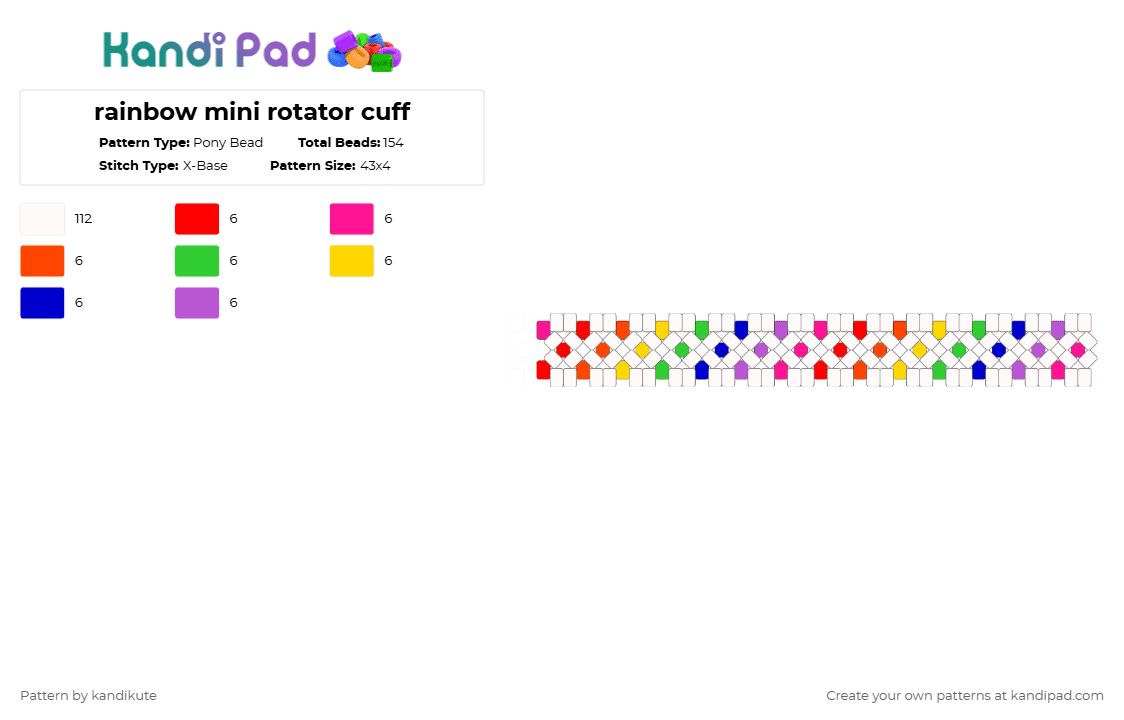 Rainbow mini rotator cuff Pony Bead Pattern - Kandi Pad | Kandi ...