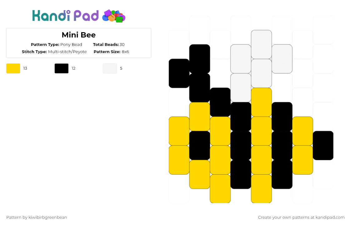 Mini Bee Pony Bead Pattern - Kandi Pad | Kandi Patterns, Fuse Bead ...