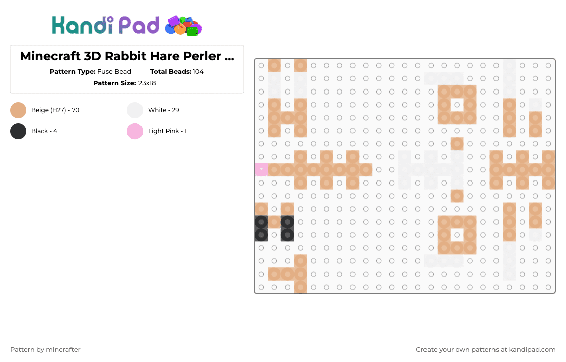 Minecraft 3D Rabbit Hare Perler Hama Fuse Bead Fuse Bead Pattern ...