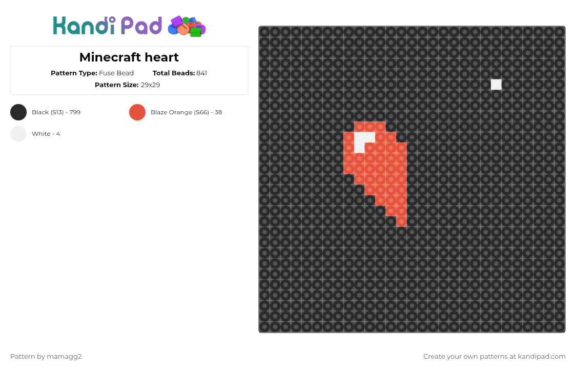 Minecraft heart Fuse Bead Pattern - Kandi Pad | Kandi Patterns, Fuse ...