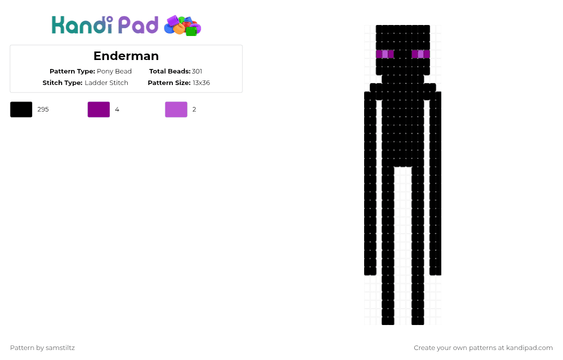 Enderman Pony Bead Pattern - Kandi Pad | Kandi Patterns, Fuse Bead ...