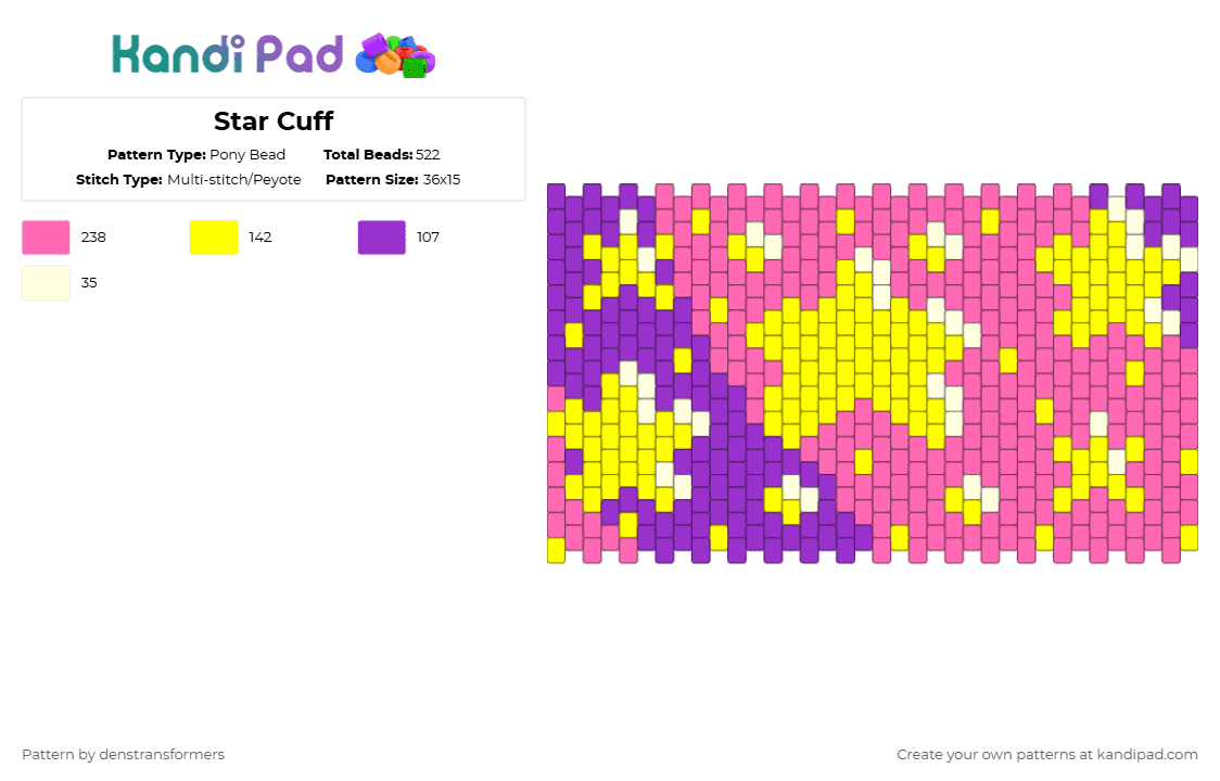 Star Cuff Pony Bead Pattern - Kandi Pad | Kandi Patterns, Fuse Bead ...