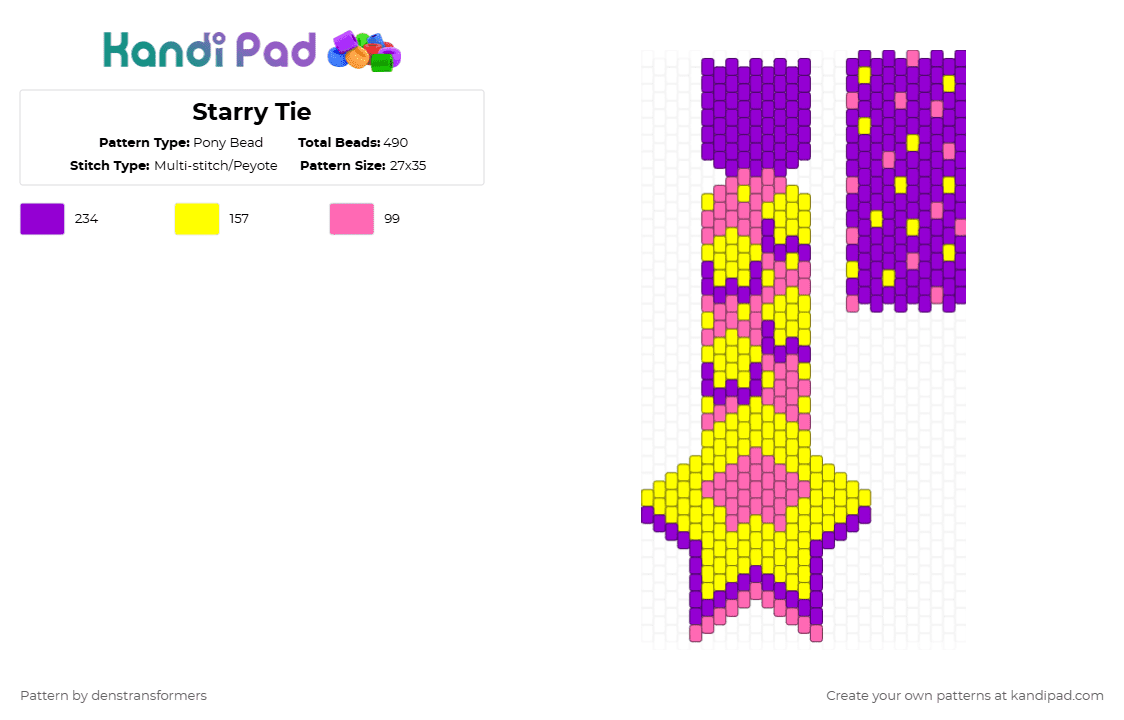 Starry Tie Pony Bead Pattern - Kandi Pad | Kandi Patterns, Fuse Bead ...