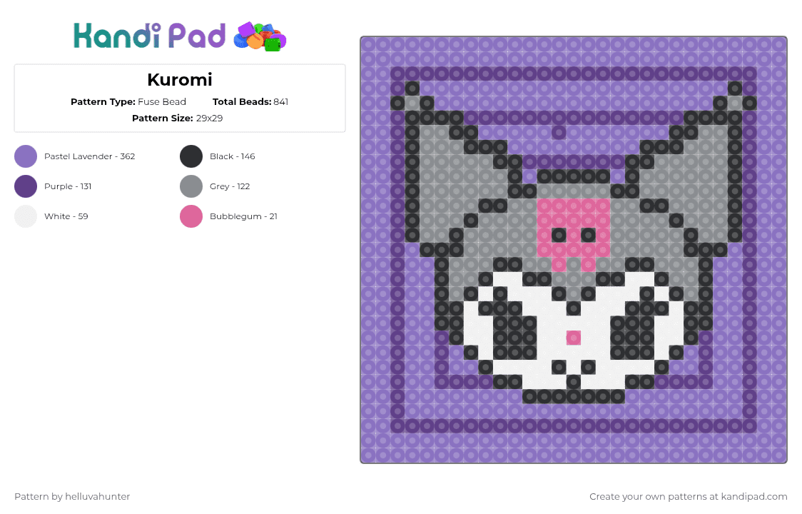 Kuromi Fuse Bead Pattern - Kandi Pad | Kandi Patterns, Fuse Bead ...