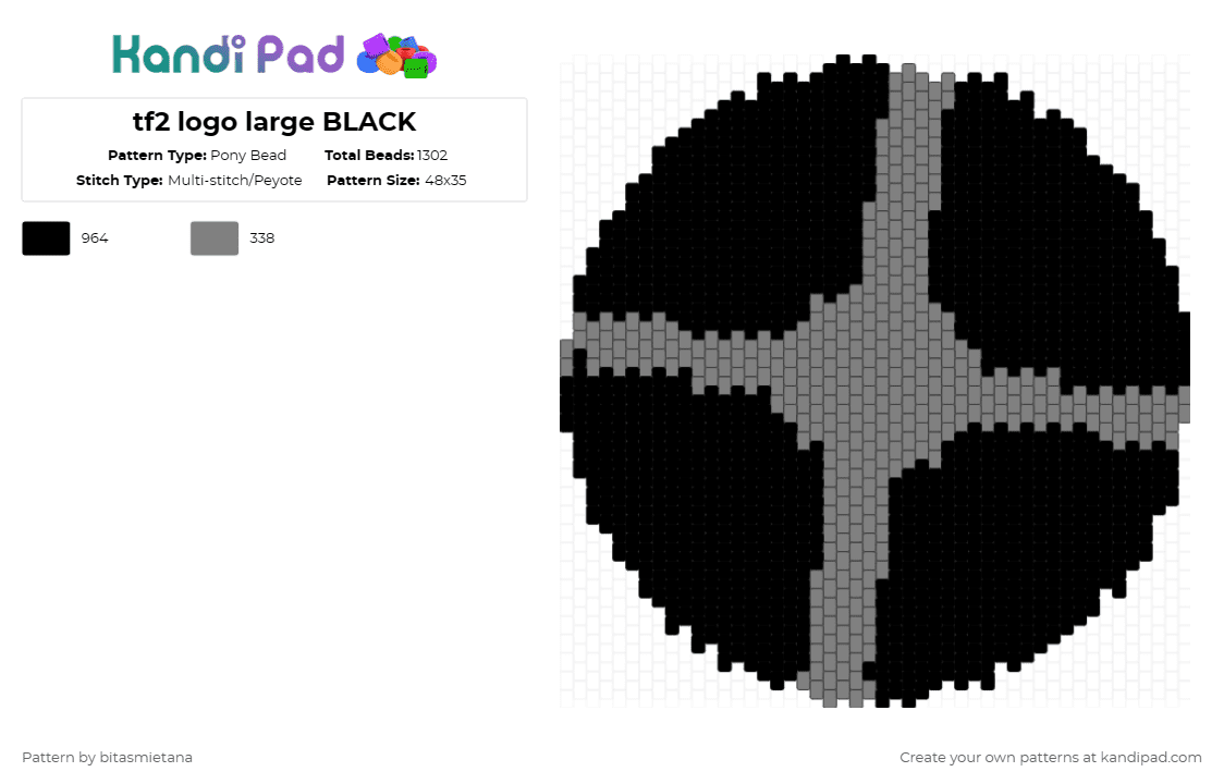 Tf2 logo large BLACK Pony Bead Pattern - Kandi Pad | Kandi Patterns ...