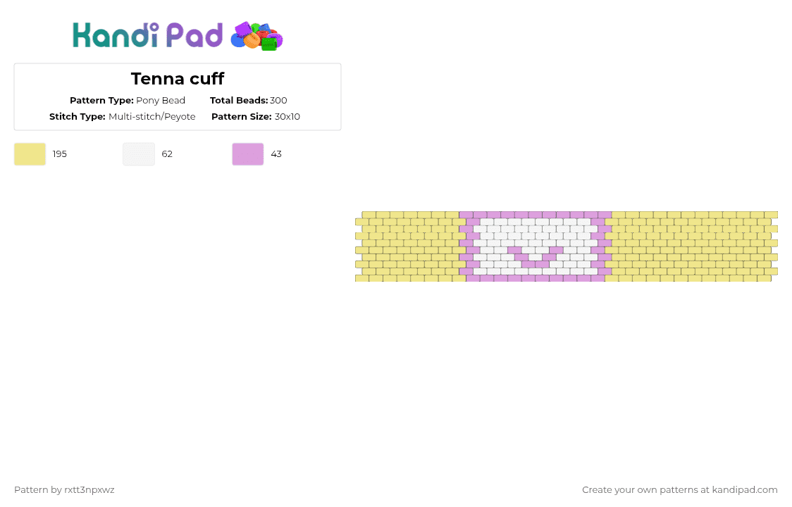 Tenna cuff Pony Bead Pattern - Kandi Pad | Kandi Patterns, Fuse Bead ...