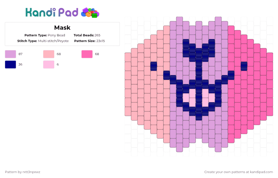 Mask Pony Bead Pattern - Kandi Pad | Kandi Patterns, Fuse Bead Patterns ...