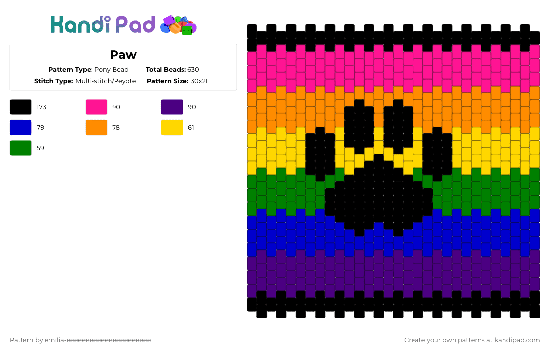 Paw Pony Bead Pattern - Kandi Pad | Kandi Patterns, Fuse Bead Patterns ...