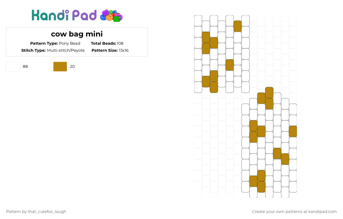 Cow bag mini Pony Bead Pattern - Kandi Pad | Kandi Patterns, Fuse Bead ...