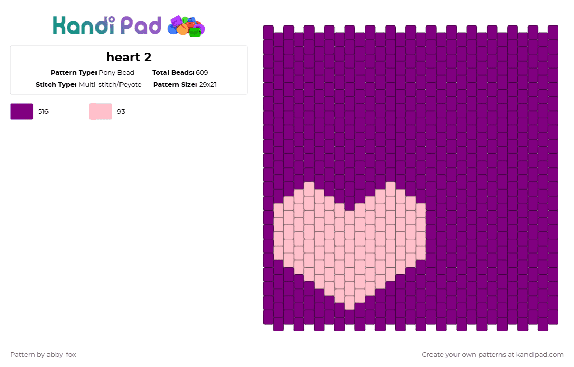 Heart 2 Pony Bead Pattern - Kandi Pad | Kandi Patterns, Fuse Bead ...