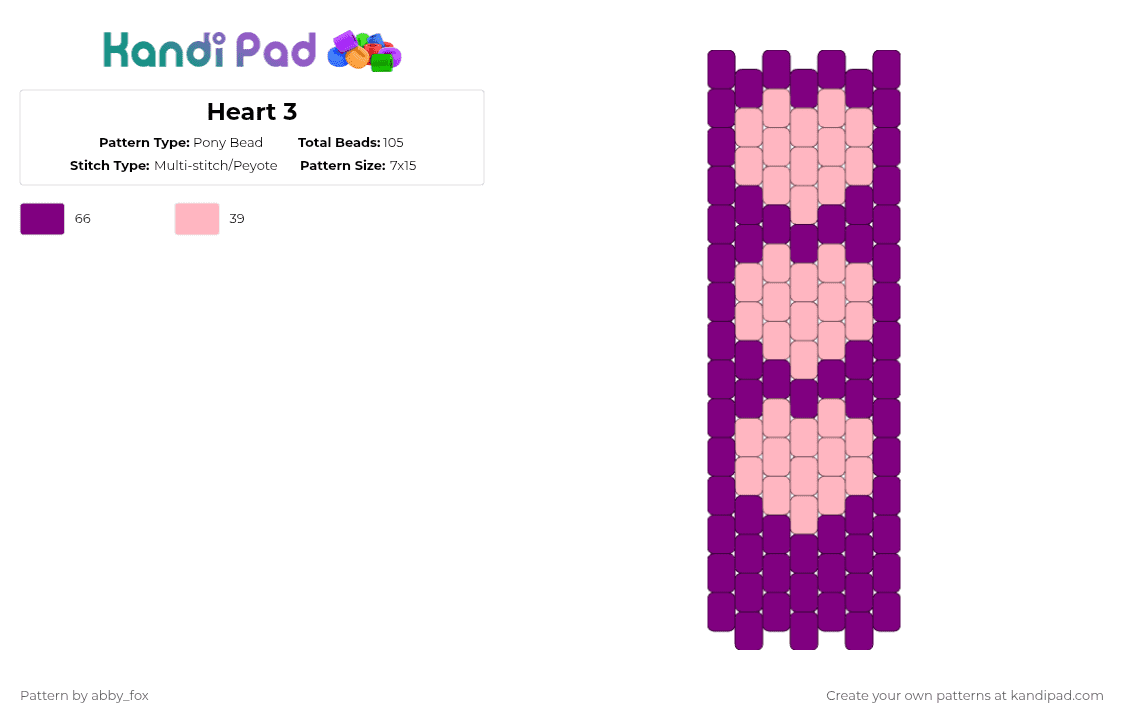 Heart 3 Pony Bead Pattern - Kandi Pad | Kandi Patterns, Fuse Bead ...