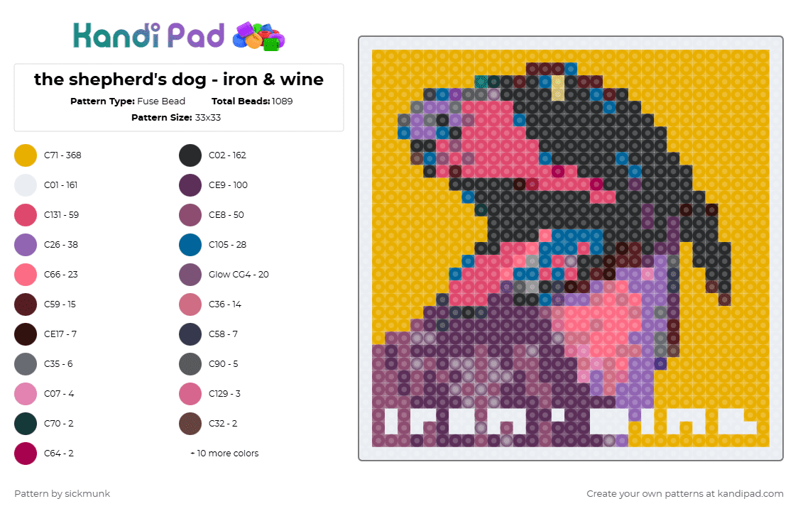 The shepherd's dog - iron & wine Fuse Bead Pattern - Kandi Pad | Kandi ...