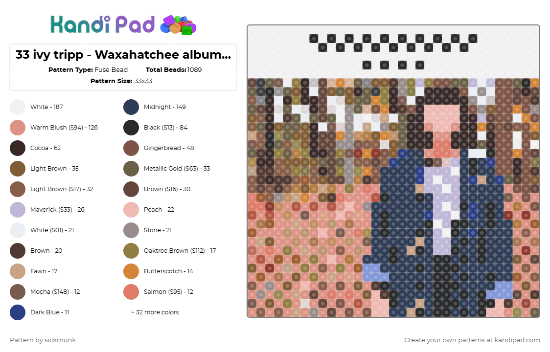 33 ivy tripp - Waxahatchee album artwork Fuse Bead Pattern - Kandi Pad ...