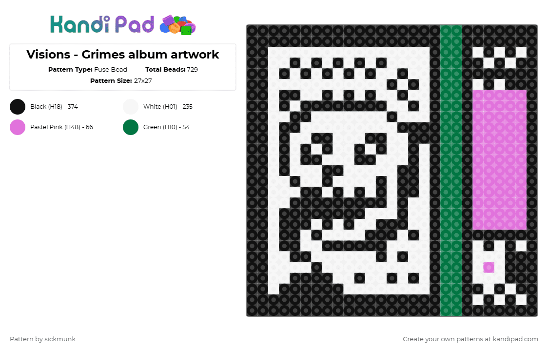Visions - Grimes album artwork Fuse Bead Pattern - Kandi Pad | Kandi ...