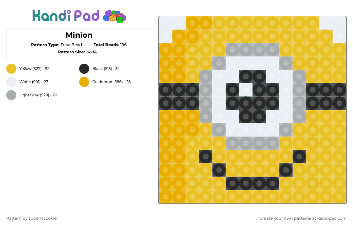 Minion Fuse Bead Pattern - Kandi Pad | Kandi Patterns, Fuse Bead ...