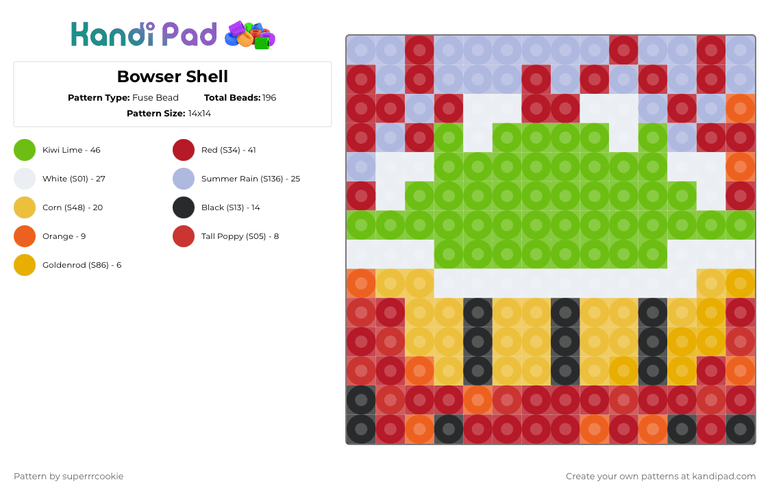 Bowser Shell Fuse Bead Pattern - Kandi Pad | Kandi Patterns, Fuse Bead ...