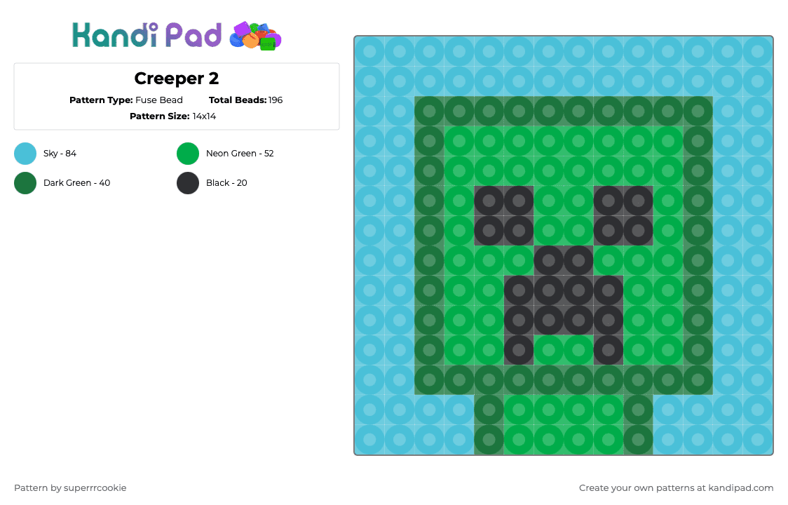 Creeper 2 Fuse Bead Pattern - Kandi Pad | Kandi Patterns, Fuse Bead ...