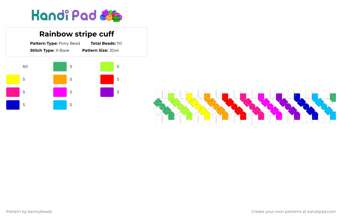 Rainbow stripe cuff Pony Bead Pattern - Kandi Pad | Kandi Patterns ...