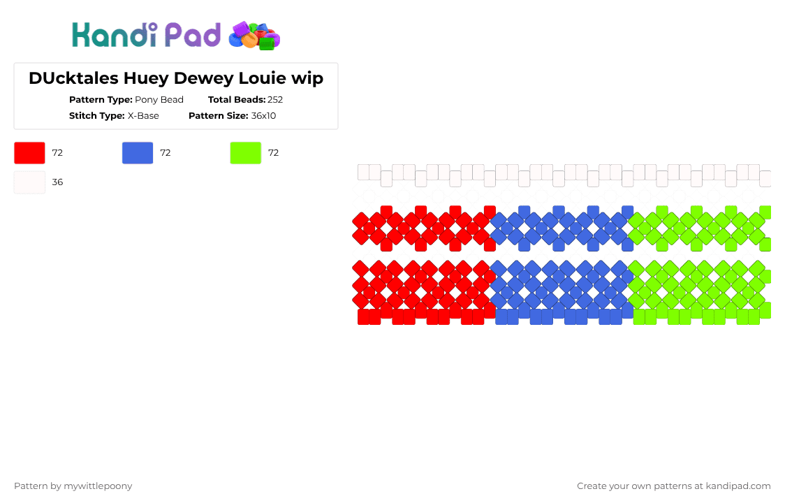 DUcktales Huey Dewey Louie wip Pony Bead Pattern - Kandi Pad | Kandi ...