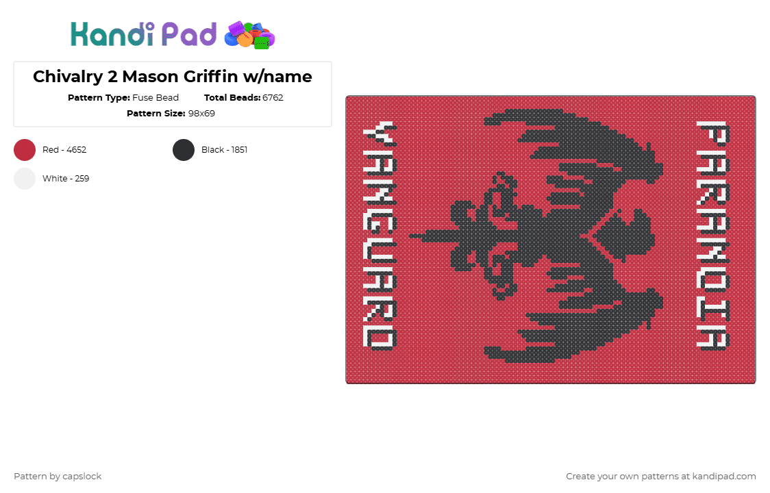 Chivalry 2 Mason Griffin w/name Fuse Bead Pattern - Kandi Pad | Kandi ...