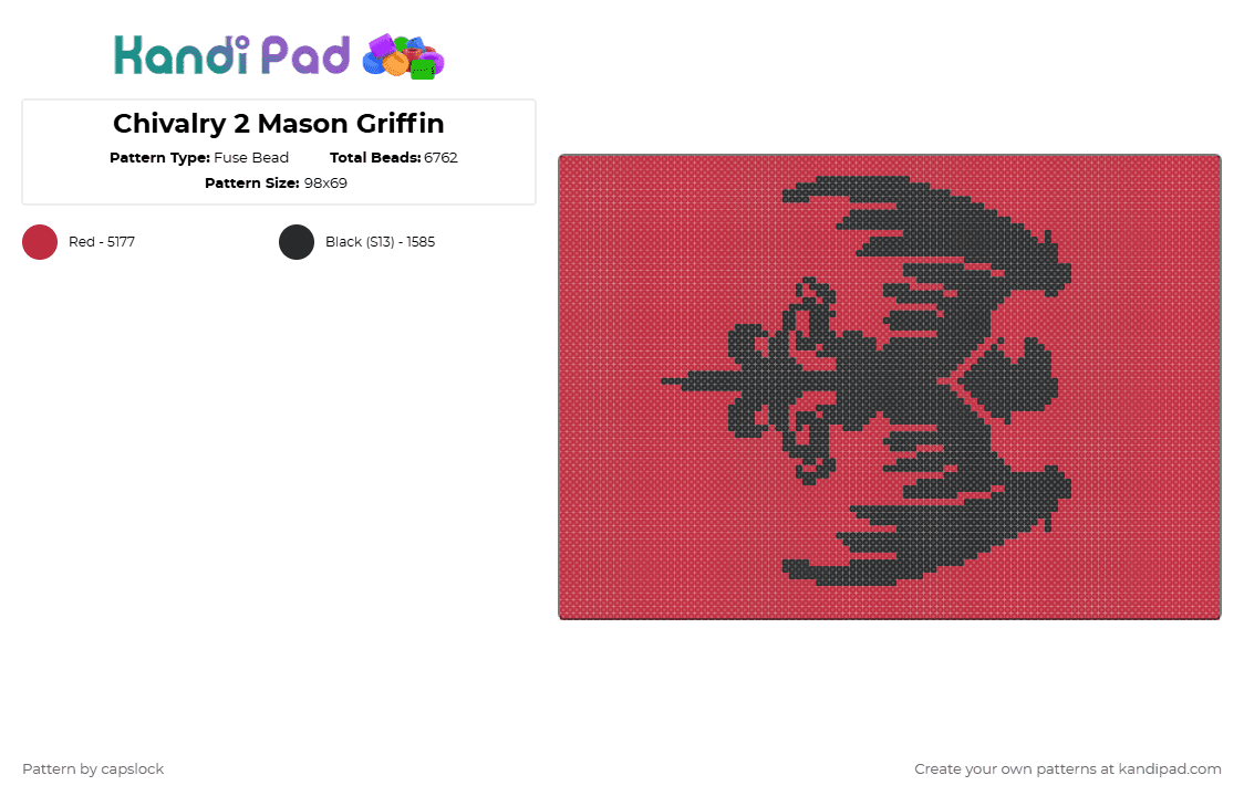 Chivalry 2 Mason Griffin Fuse Bead Pattern - Kandi Pad | Kandi Patterns ...