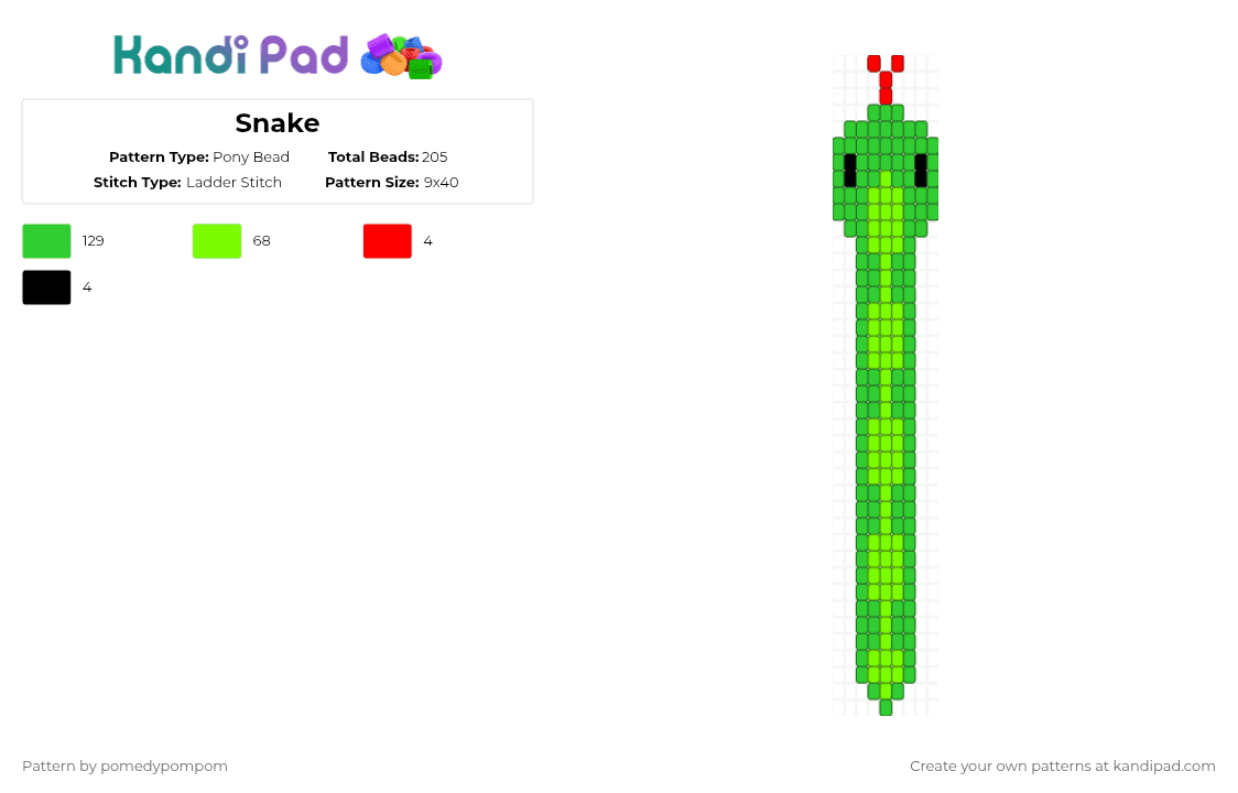Snake Pony Bead Pattern - Kandi Pad | Kandi Patterns, Fuse Bead ...