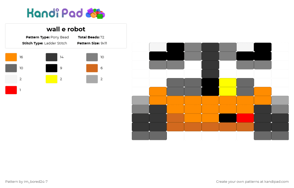 Wall e robot Pony Bead Pattern - Kandi Pad | Kandi Patterns, Fuse Bead ...