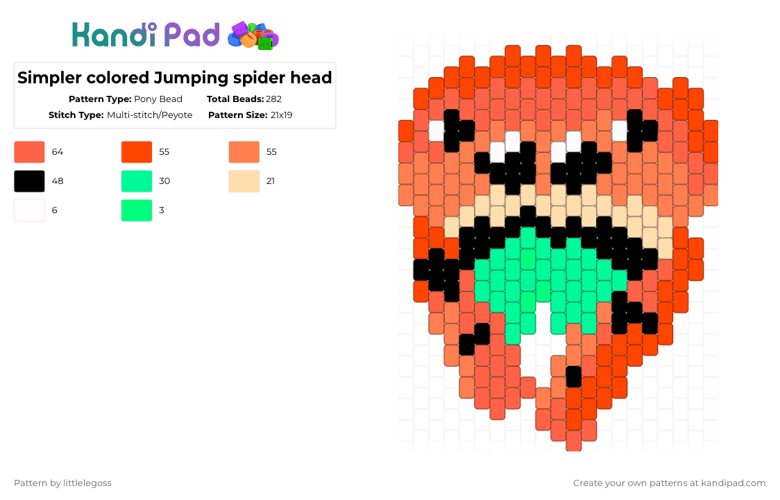 Simpler colored Jumping spider head Pony Bead Pattern - Kandi Pad ...