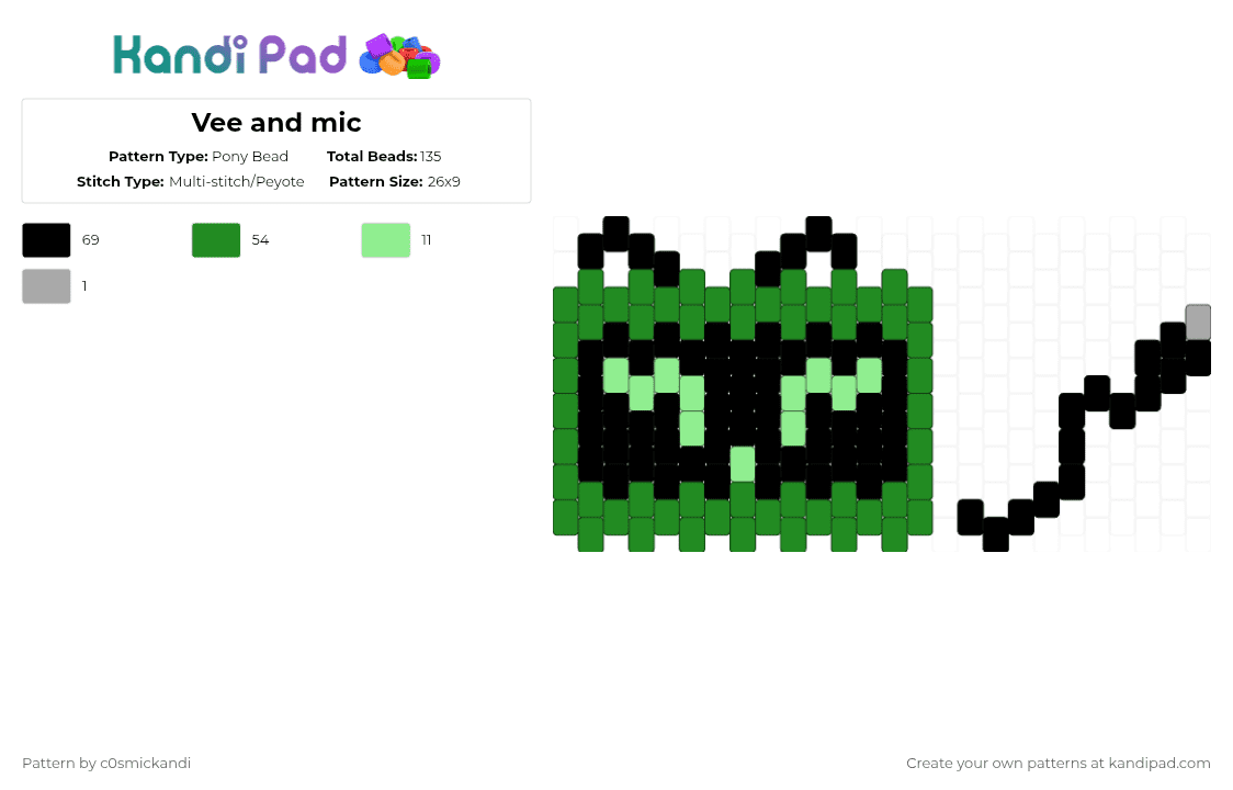 Vee and mic Pony Bead Pattern - Kandi Pad | Kandi Patterns, Fuse Bead ...