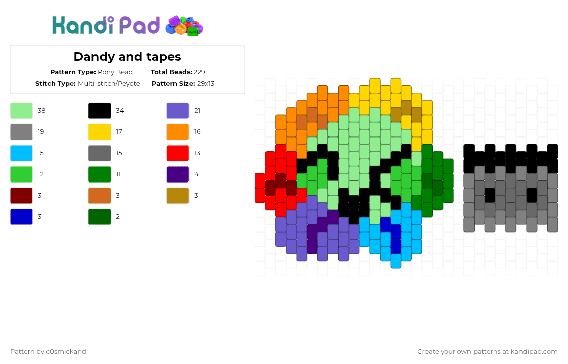 Dandy and tapes Pony Bead Pattern - Kandi Pad | Kandi Patterns, Fuse ...
