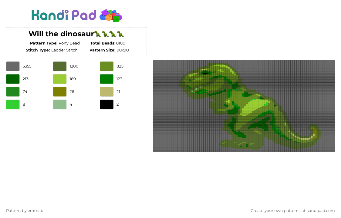 Will the dinosaur🦖🦖🦖🦖 Pony Bead Pattern - Kandi Pad | Kandi Patterns ...