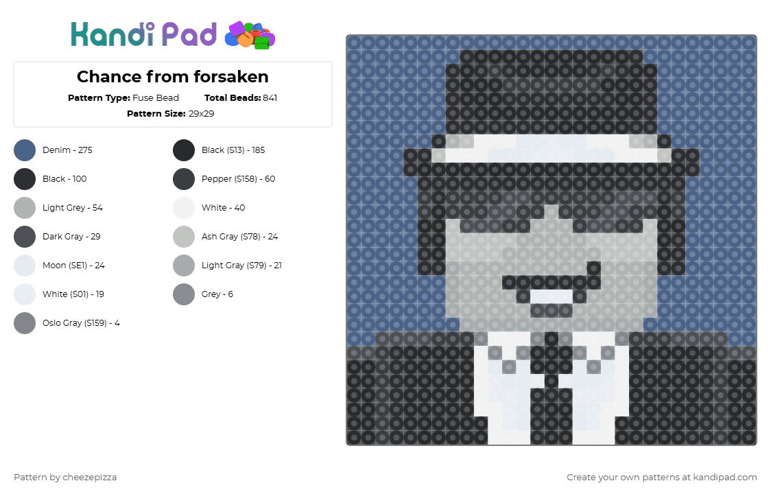Chance from forsaken Fuse Bead Pattern - Kandi Pad | Kandi Patterns ...