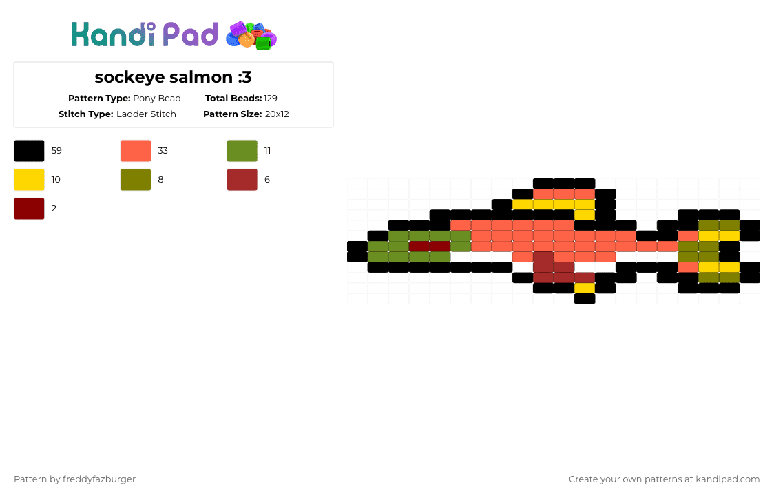 Sockeye salmon :3 Pony Bead Pattern - Kandi Pad | Kandi Patterns, Fuse ...