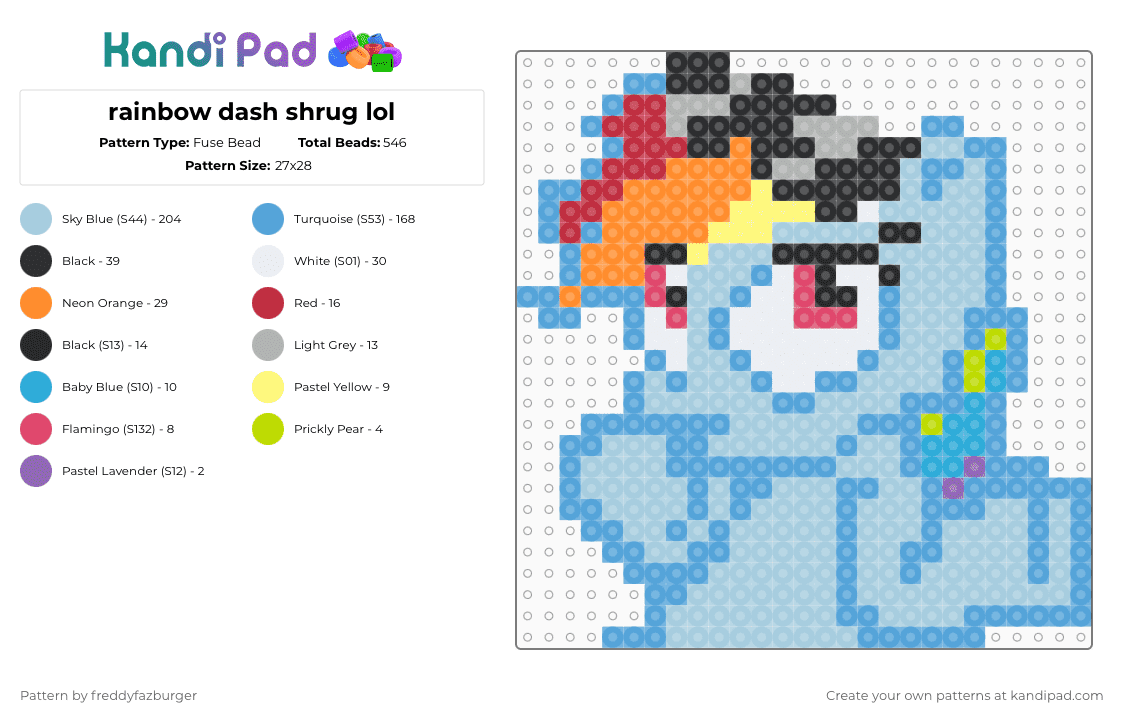 Rainbow dash shrug lol Fuse Bead Pattern - Kandi Pad | Kandi Patterns ...