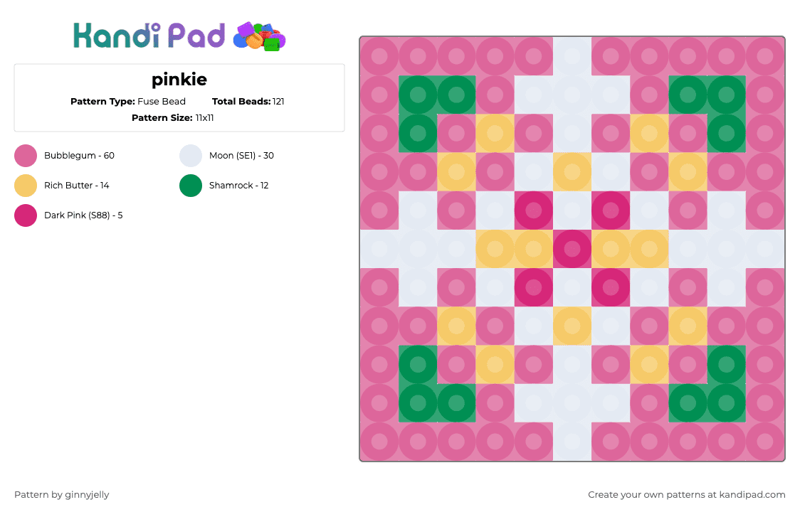 Pinkie Fuse Bead Pattern - Kandi Pad | Kandi Patterns, Fuse Bead ...