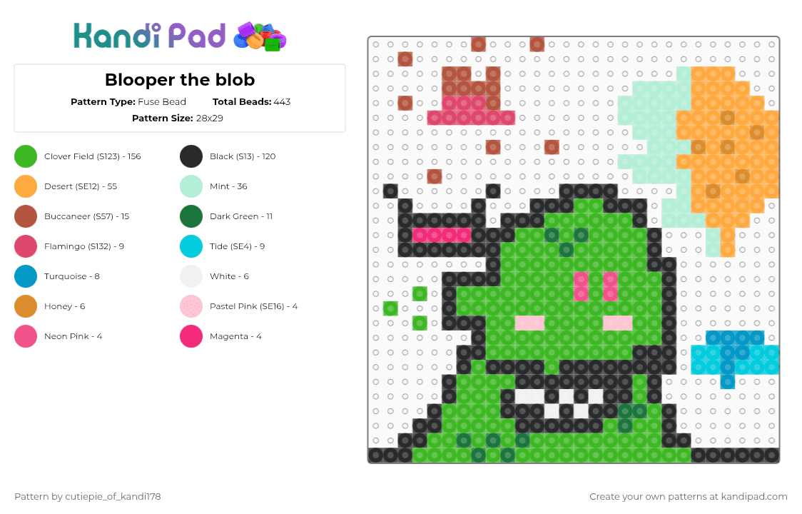 Blooper the blob Fuse Bead Pattern - Kandi Pad | Kandi Patterns, Fuse ...