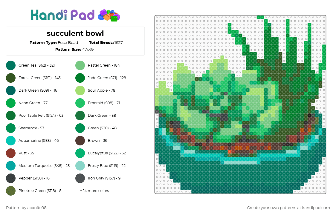 Succulent bowl Fuse Bead Pattern - Kandi Pad | Kandi Patterns, Fuse ...